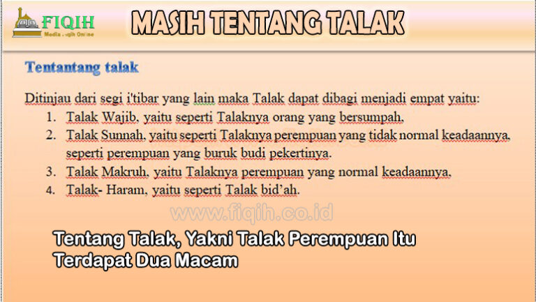 Tentang Talak, Yakni Talak Perempuan Itu Terdapat Dua Macam
